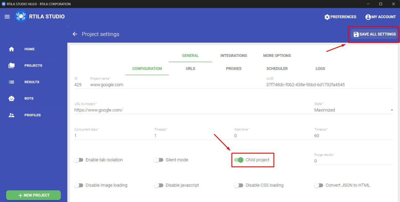 Child Projects | RTILA Web Business Automation